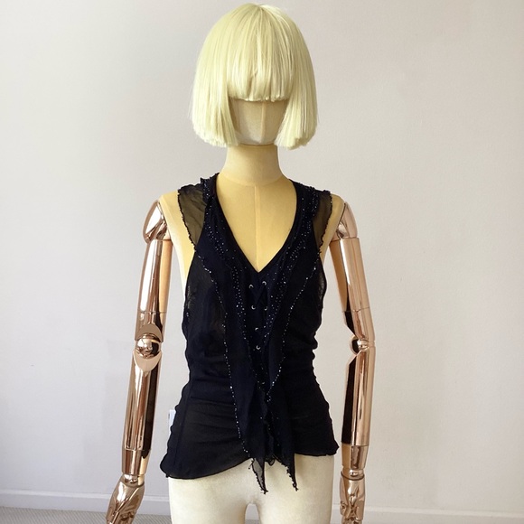 Design By Gisi | Tops | Designs By Gisi Black V Neck Sheer Beaded ...